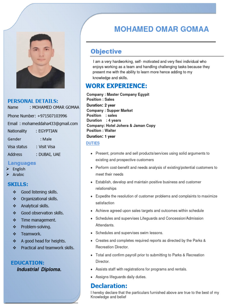 MOHAMED OMAR GOMAA CV (1) - Removed | PDF | Sales | Cognition