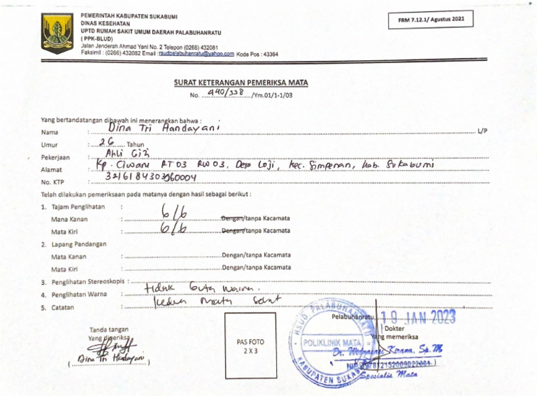 Surat Keterangan Pemeriksaan Mata | PDF