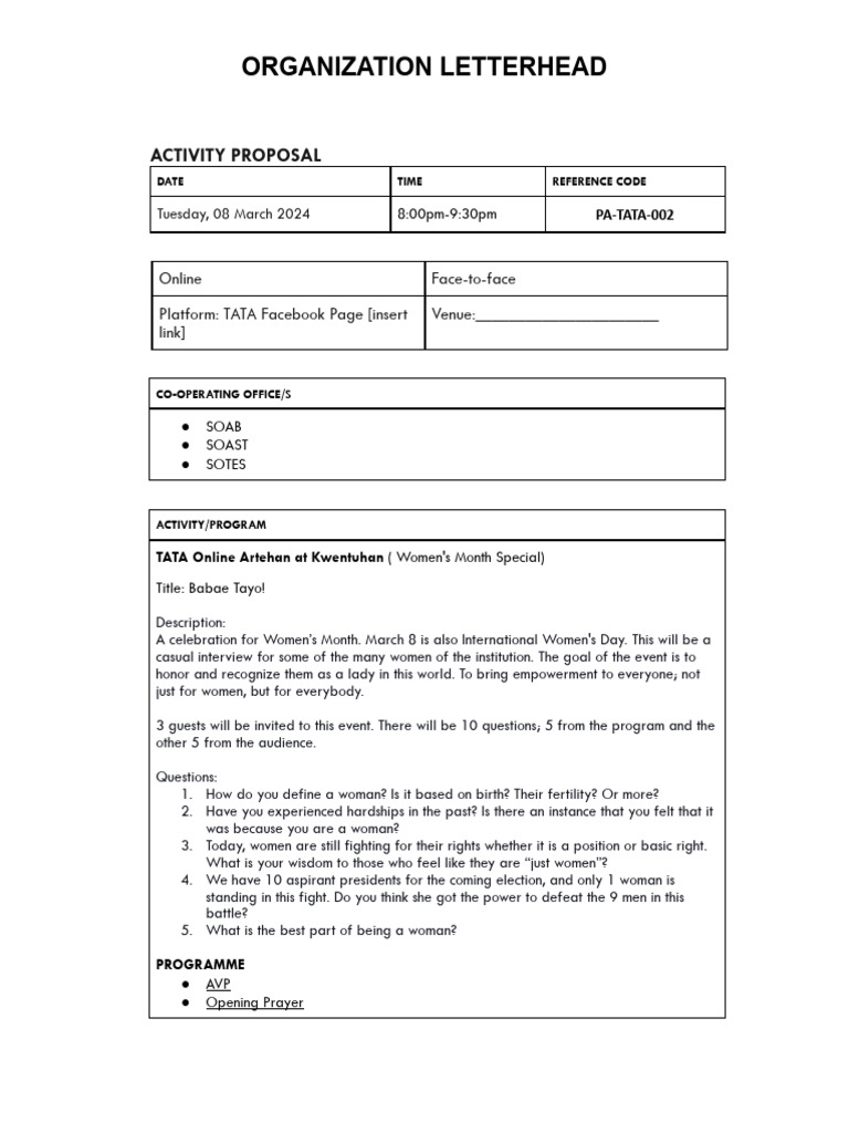 Sample ACTIVITY PROPOSAL | PDF