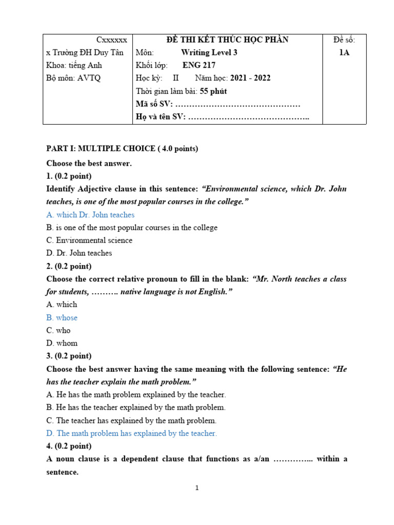 Eng217 - 1a | PDF | Clause | Subject (Grammar)