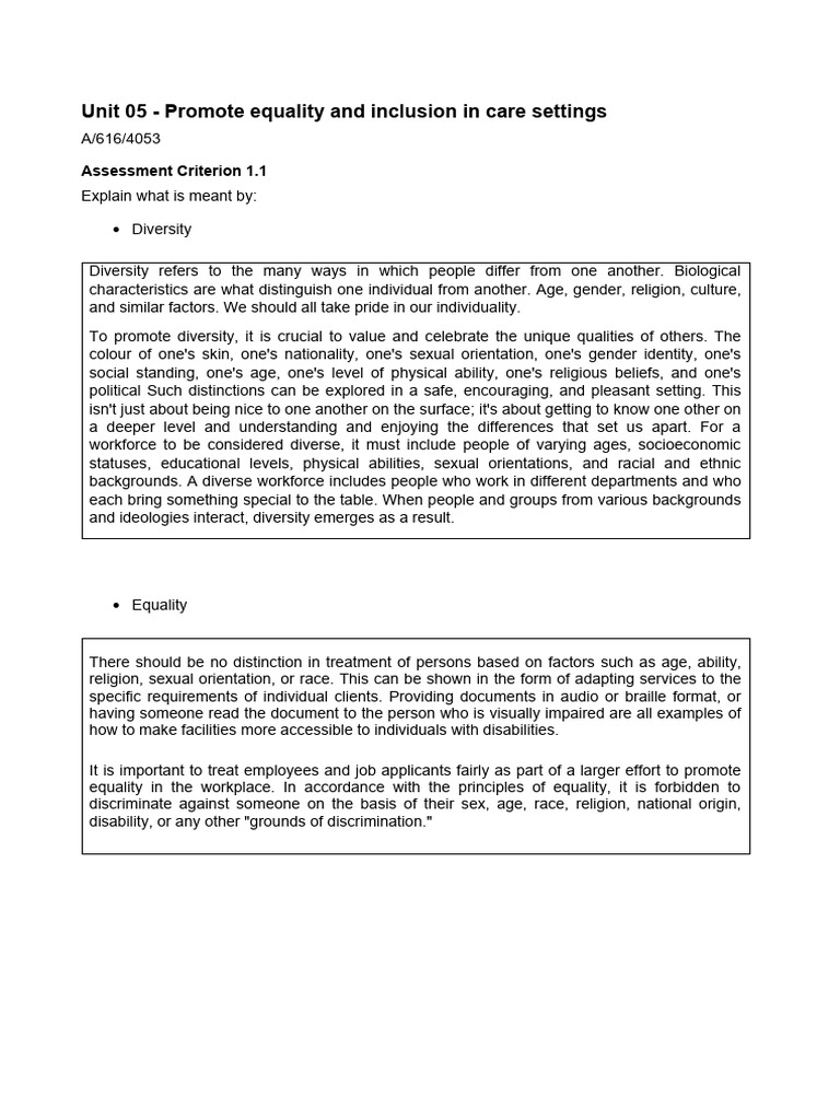 Adult Care Level 3 - Unit 5 Activities Revised1 | PDF | Discrimination ... Adult Care Level 3 - Unit 5 Activities Revised1 | PDF | Discrimination ...
