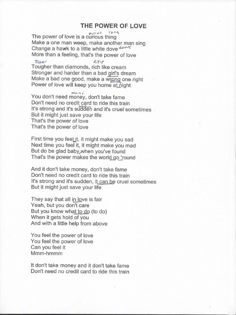 Letra Power of Love | PDF