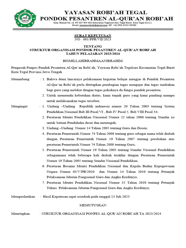 001.SK Pondok TH 2023 2024 | PDF