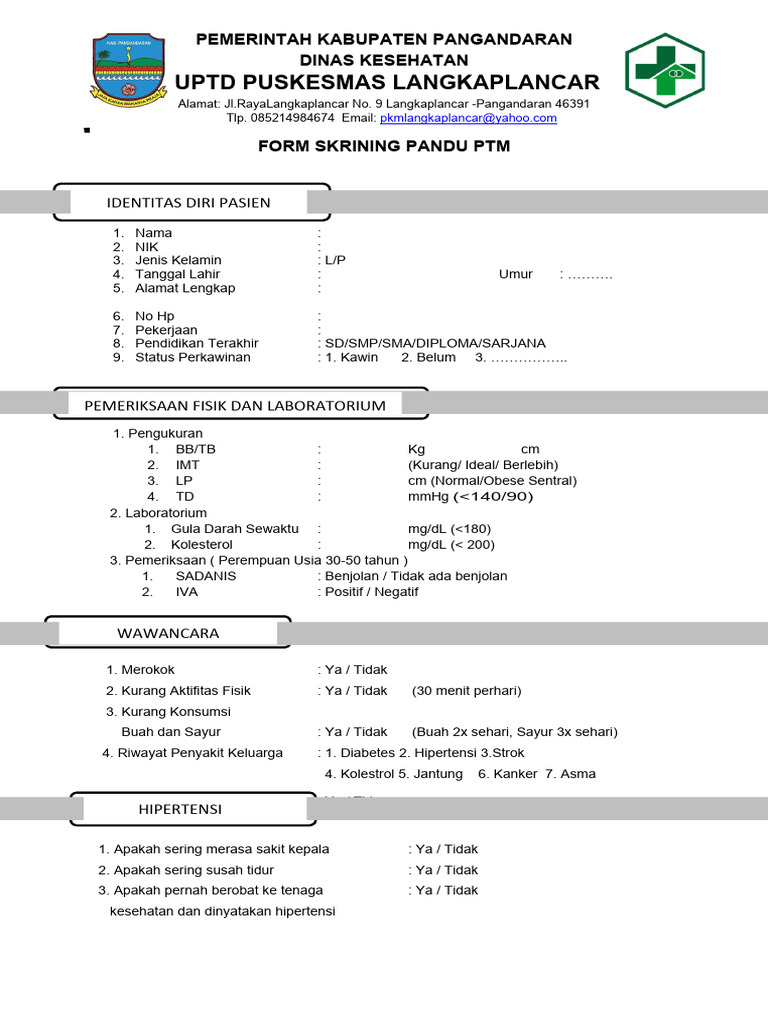 Form Skrinning Pandu PTM | PDF