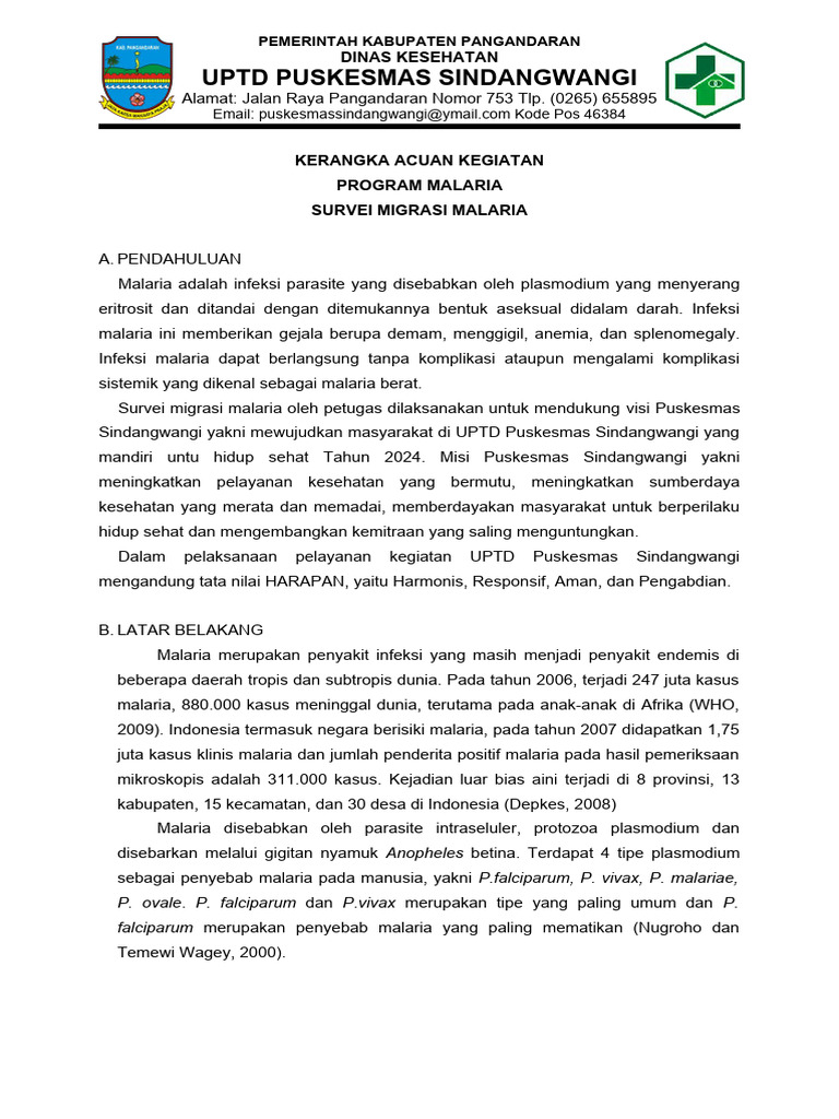 KAK Program Survei Migrasi Malaria | PDF