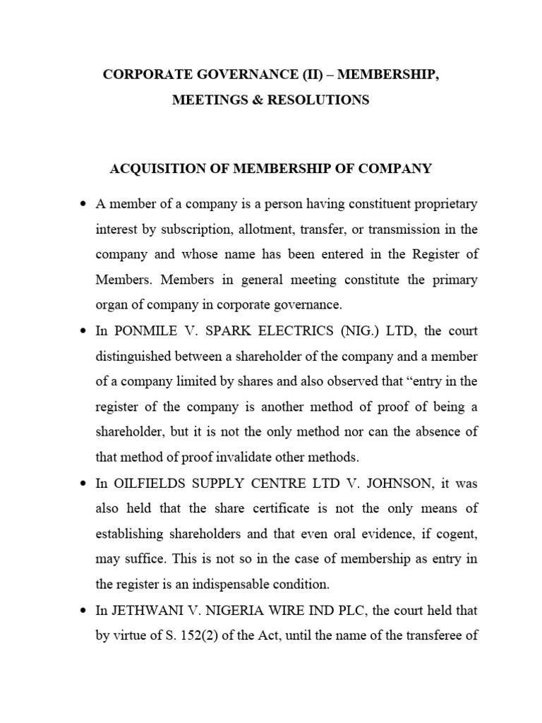 Week 12 Membership, Meetings & Resolution | PDF | Subscription Business ...