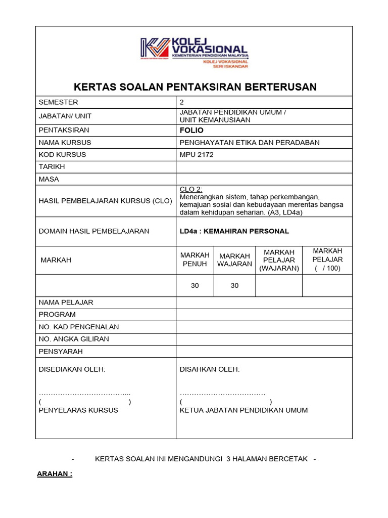 Contoh Folio Mpu2172 | PDF