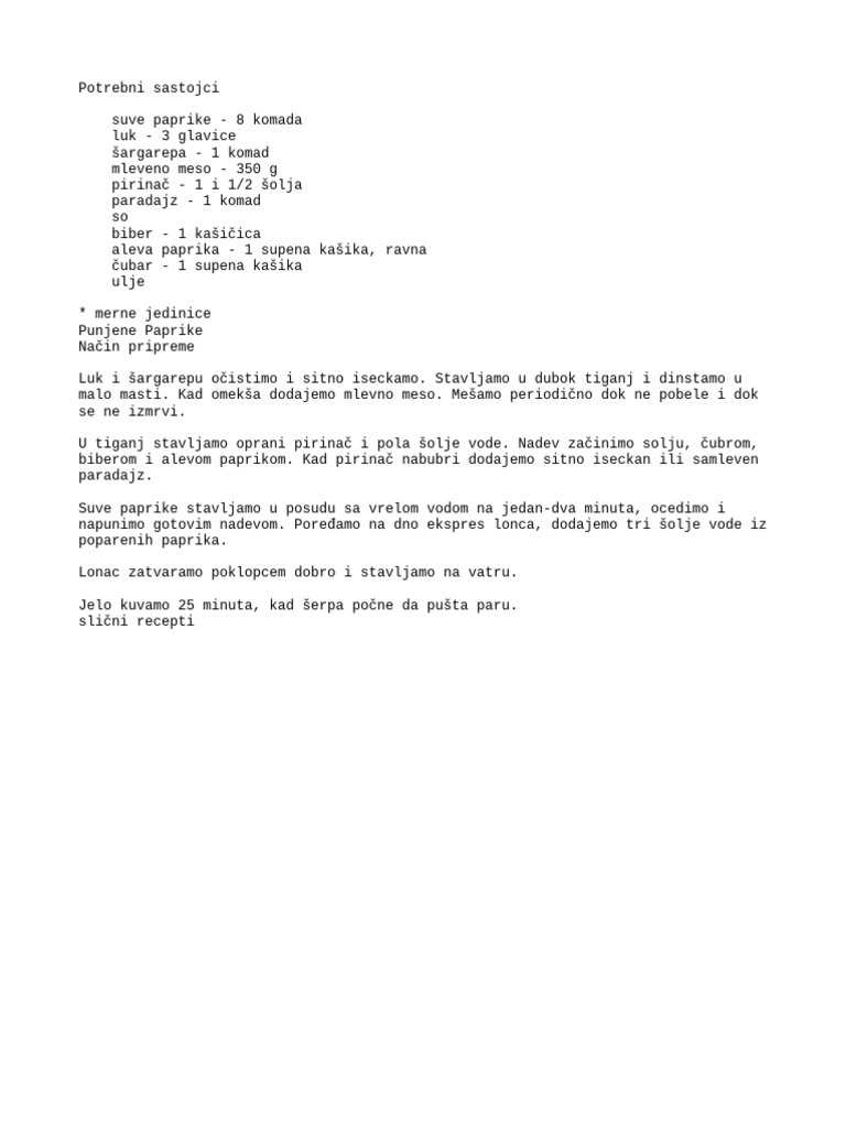 Punjene Paprike U Ekspres Loncu | PDF