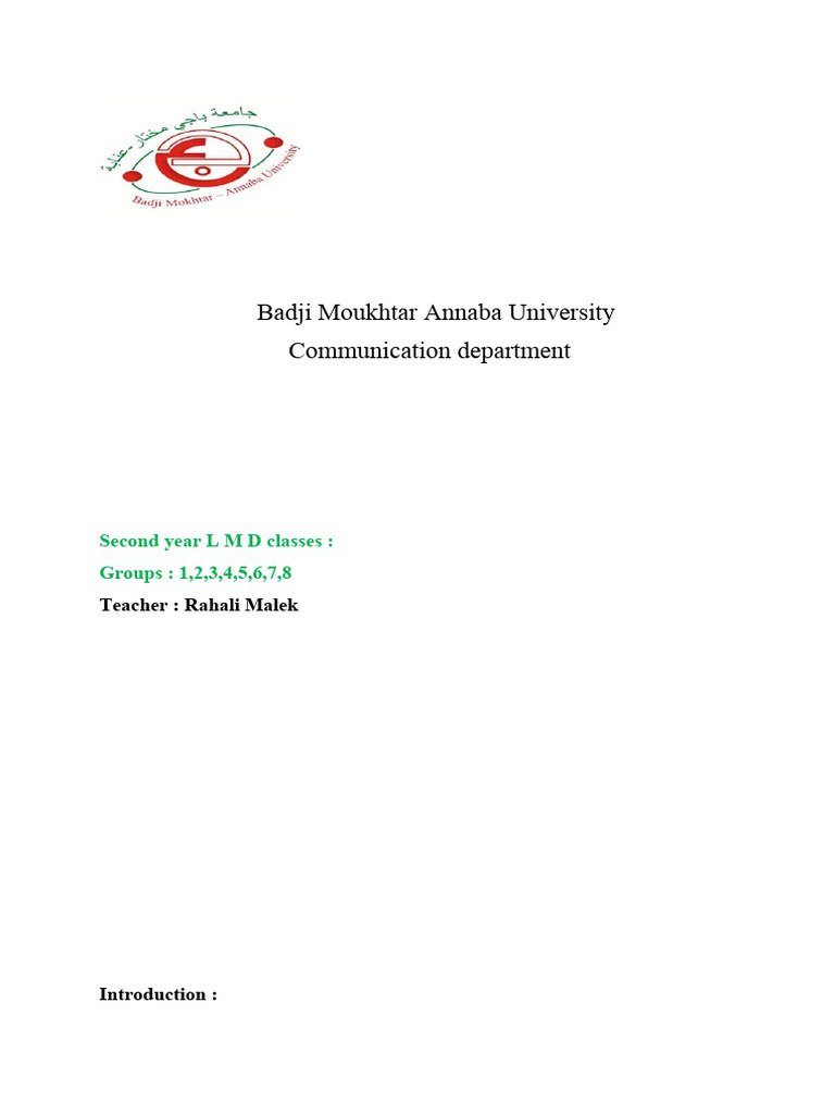 First Part of English Lessons 2nd Year LMD | PDF