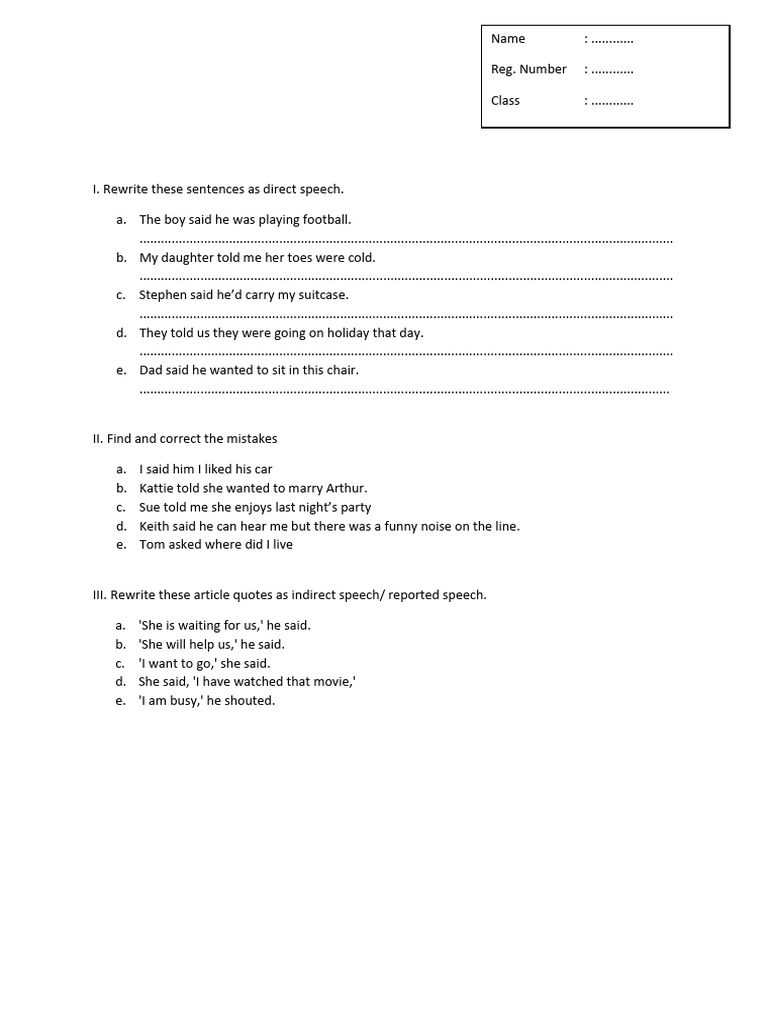 Reported Speech Assignment | PDF