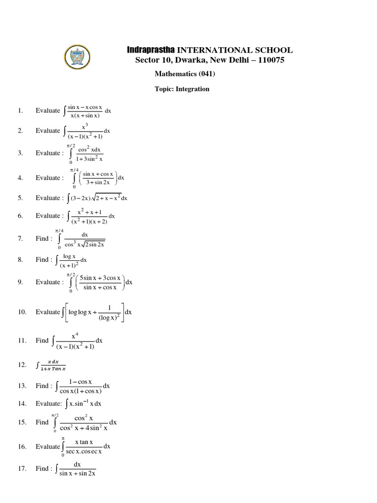 IPIS Integration Worksheet 2023-24 | PDF | Mathematical Objects ... IPIS Integration Worksheet 2023-24 | PDF | Mathematical Objects ...