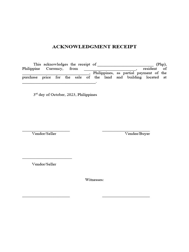 Acknowledgment Receipt | PDF | Business | Finance & Money Management