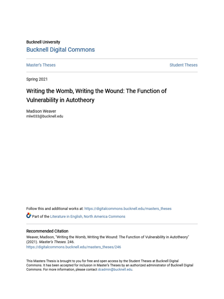 2021 Weaver Writing The Womb Writing The Wound The Function of Vulnerabilit | PDF | Feminism ...