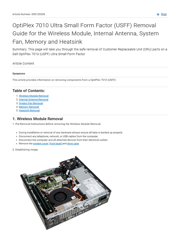 OptiPlex 7010 Ultra Small Form Factor (USFF) Removal Guide For The ...