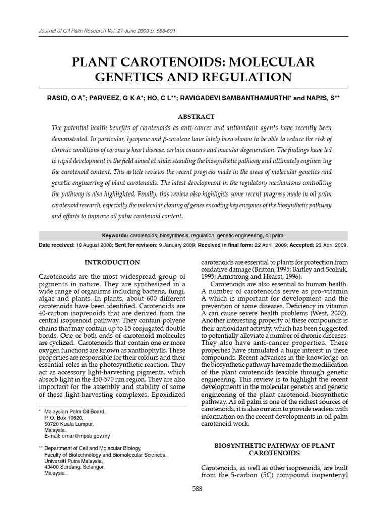 Plant Carotinoids Biochemistry | PDF | Carotenoid | Gene Expression