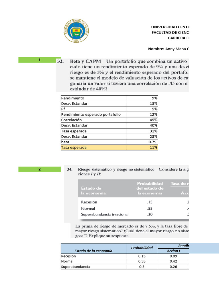 CAP 11 Ejer-Pares Mena Anny | PDF | Portafolio (Finanzas) | Desviación Estándar