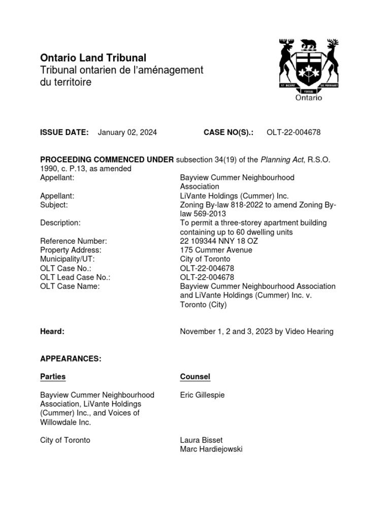 Ontario Land Tribunal Decision Jan 2, 2024 | PDF