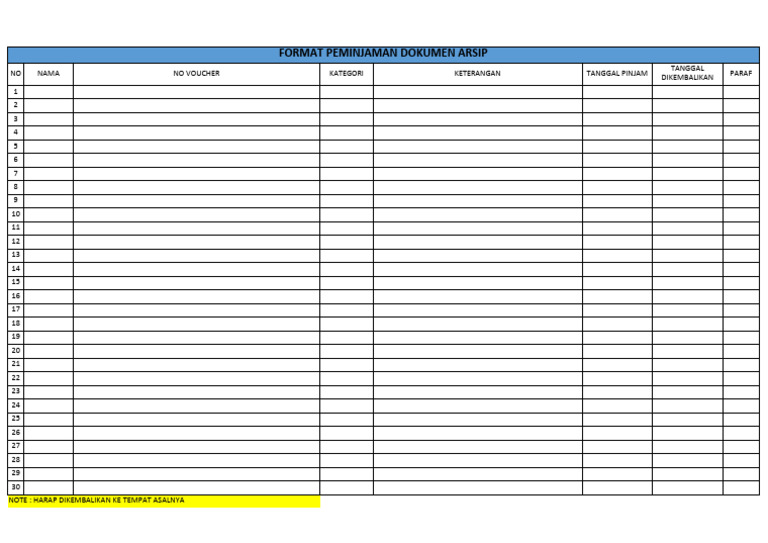 Format Peminjaman Arsip Dokumen | PDF