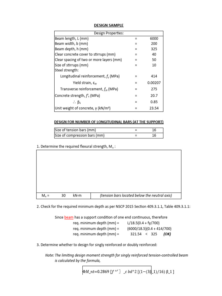 DESIGN OF SINGLY REINFORCED BEAM - SAMPLE | PDF