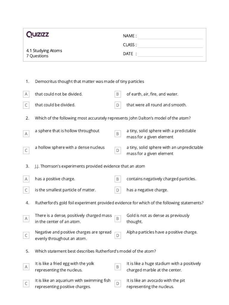 Atomic Theory Quiz | PDF | Atomic Nucleus | Atoms