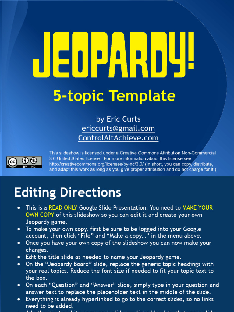 Jeopardy Game 5-Topic Template | PDF