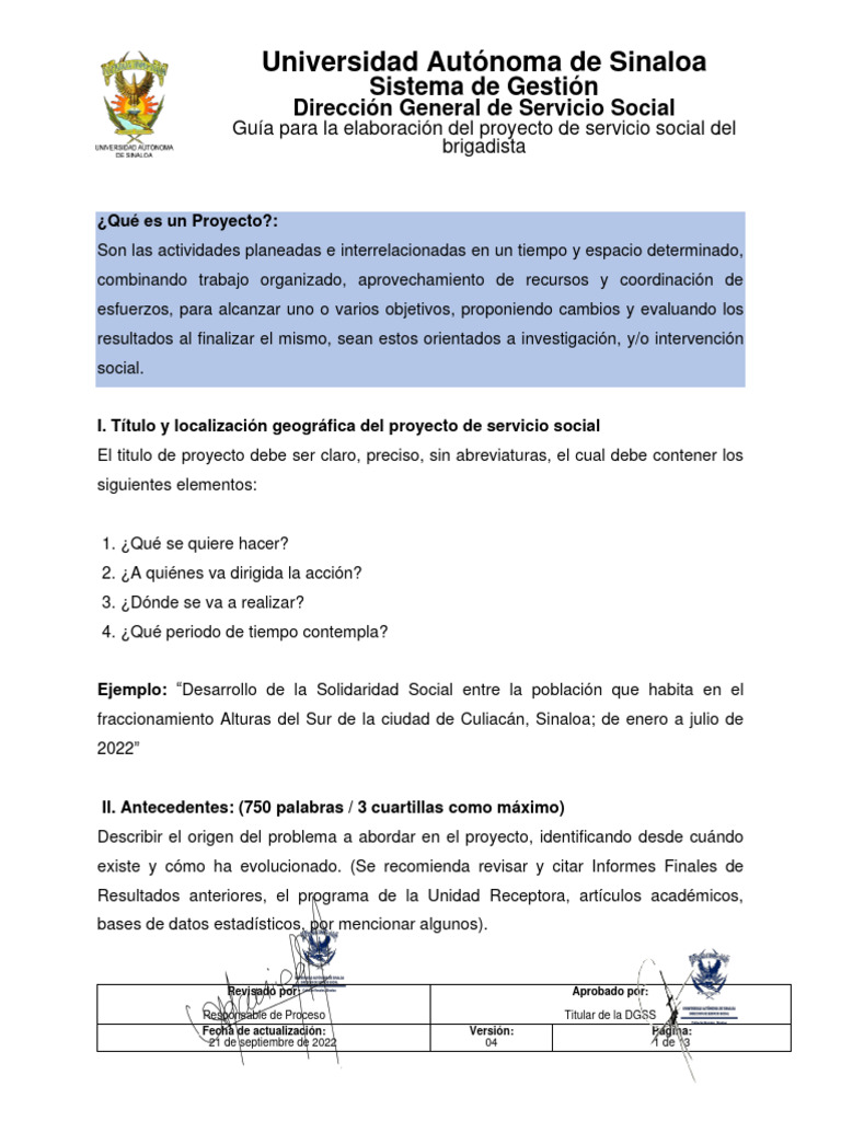 Guia para Elaboracion de Proyecto de Servicio Social V4 | PDF