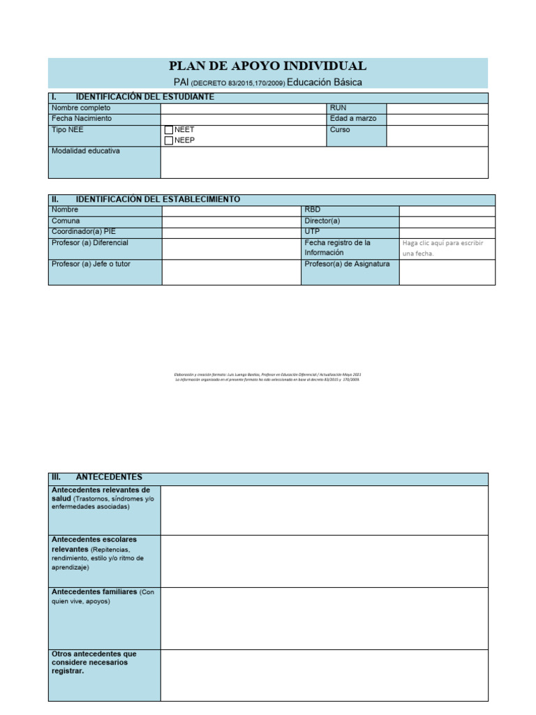 Plan de Apoyo Individual PAI | PDF | Maestros | Plan de estudios