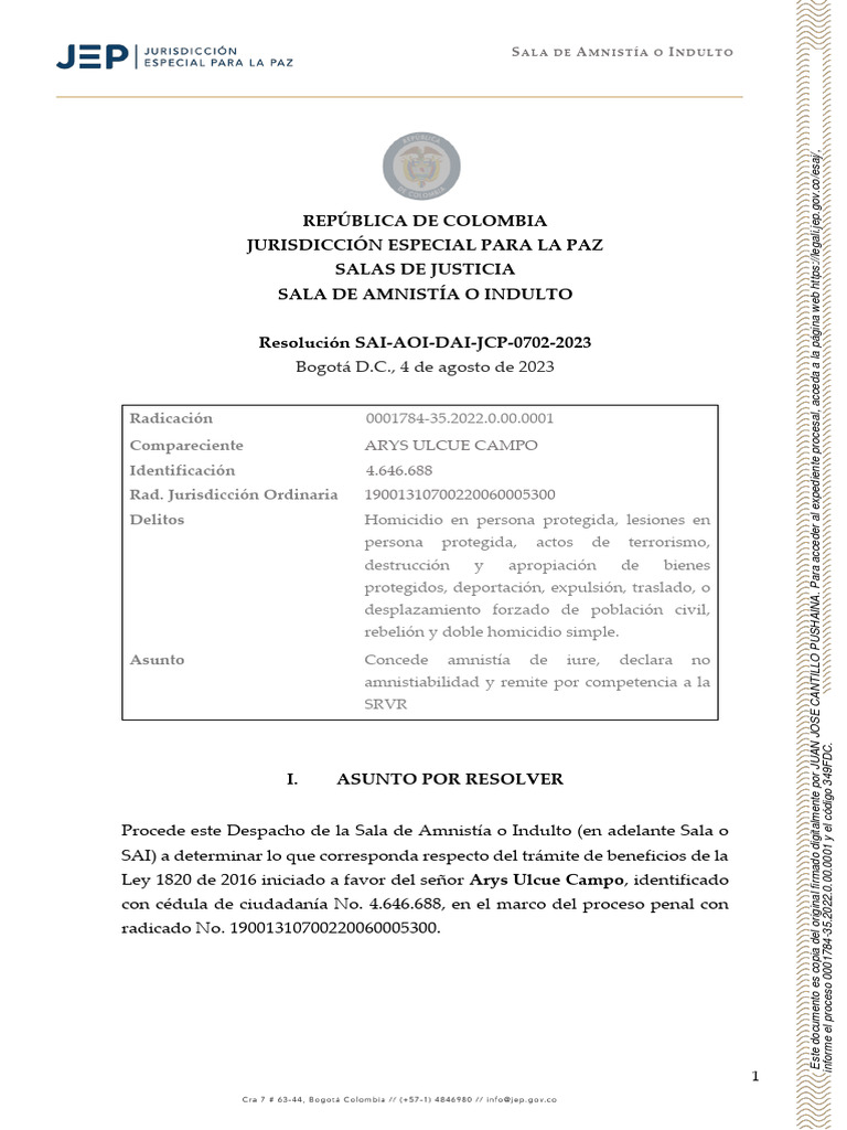 Resolución - SAI-AOI-DAI-JCP-0702 - 04-Agosto-2023 2 | PDF | Perdón | Derecho penal