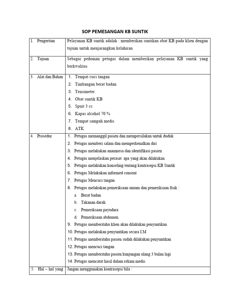 Sop Pemesangan KB Suntik | PDF