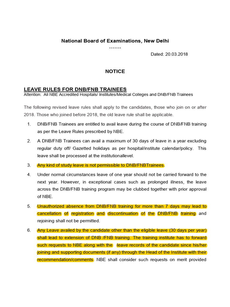 DNB/FNB Trainee Leave Rules 2018 | PDF | Parental Leave | Government
