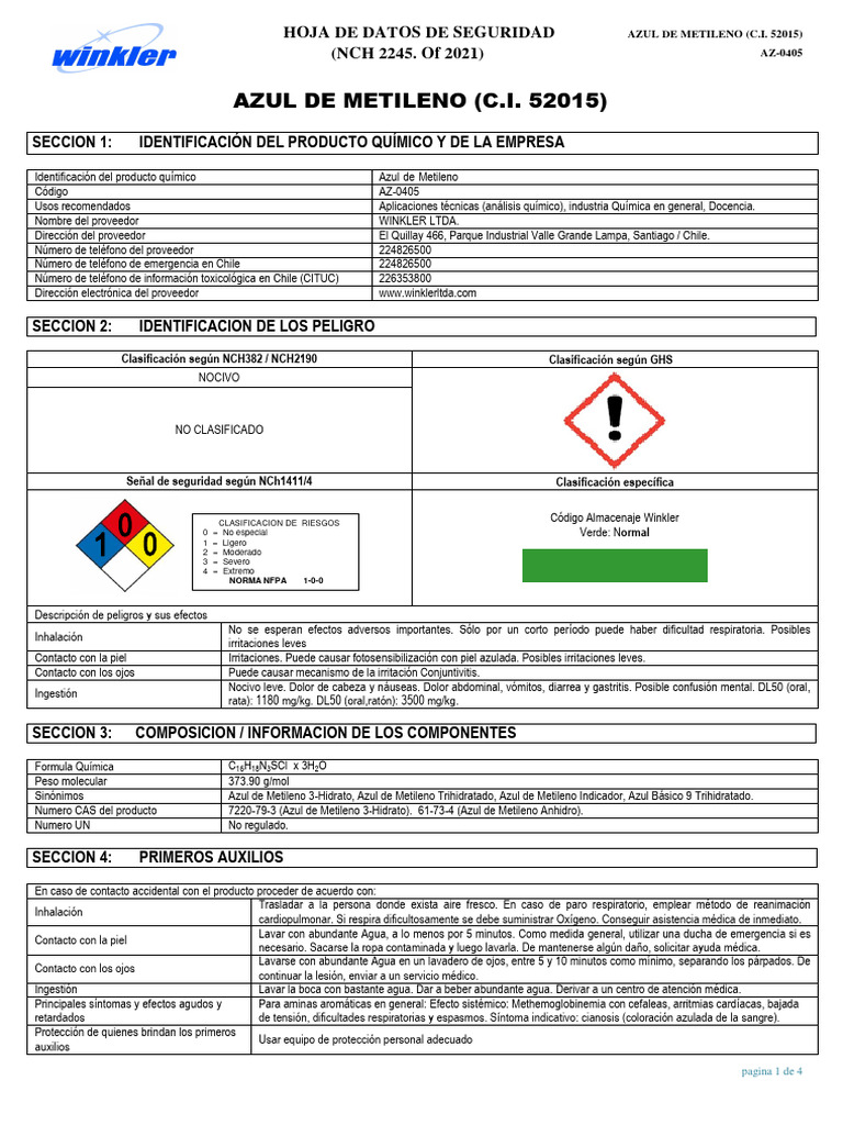 Azul de Metileno - C.I. 52015 | PDF
