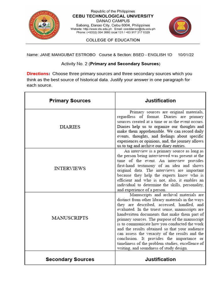 Best Primary and Secondary Sources | PDF | Primary Sources | Thought