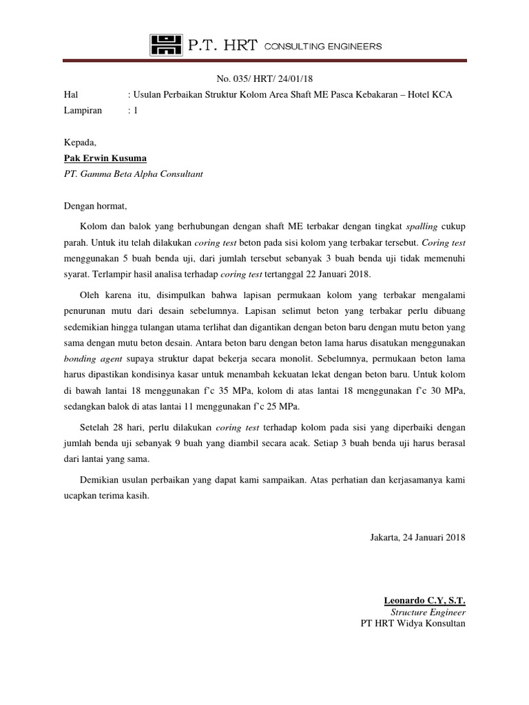 Usulan Perbaikan Kolom Hotel KCA | PDF