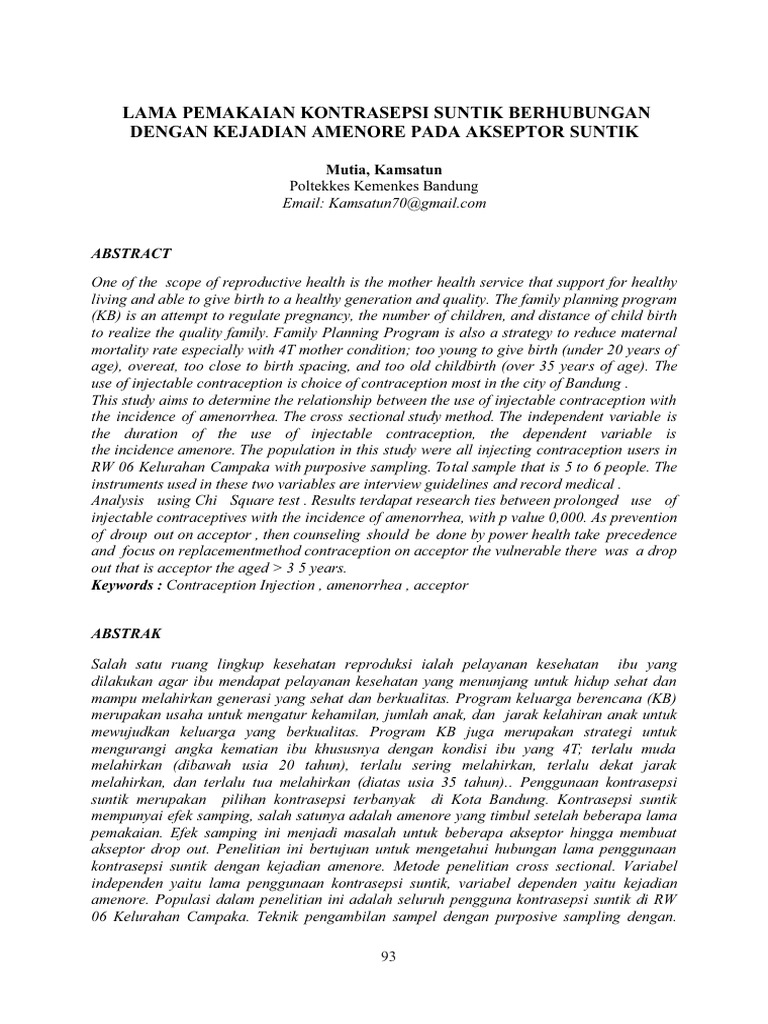 Lama Pemakaian Kontrasepsi Suntik Berhub | PDF