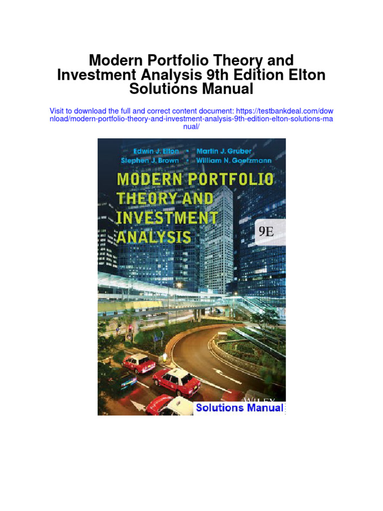 Modern Portfolio Theory and Investment Analysis 9th Edition Elton ...