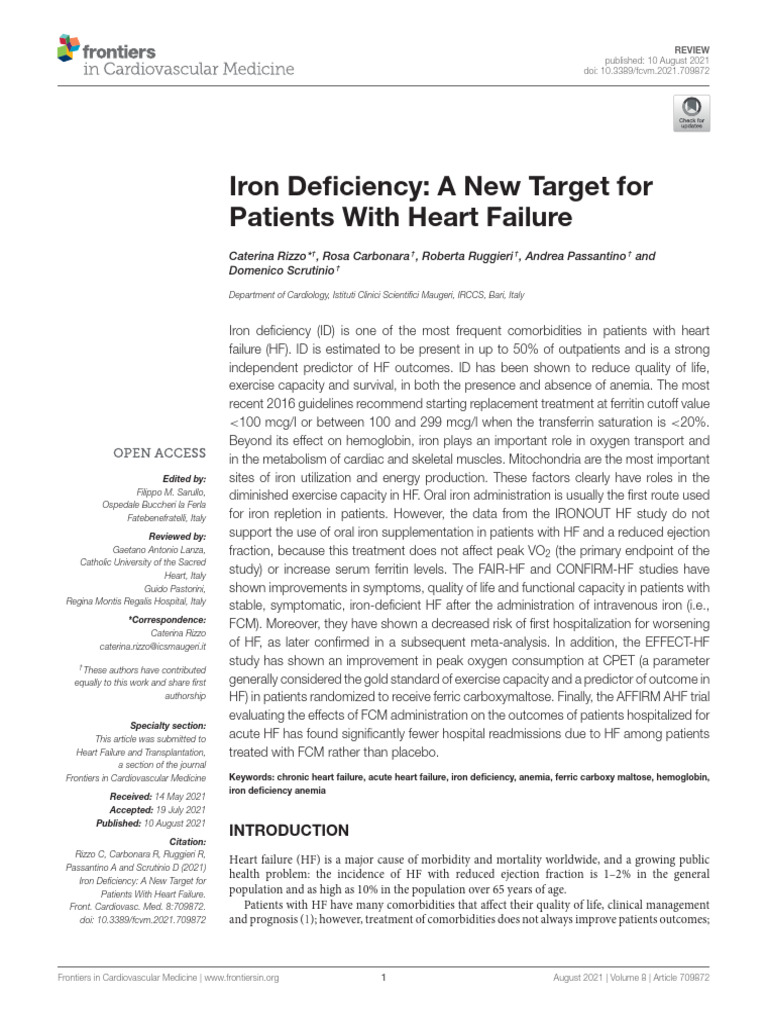 Iron Deficiency - A New Target in HF | PDF