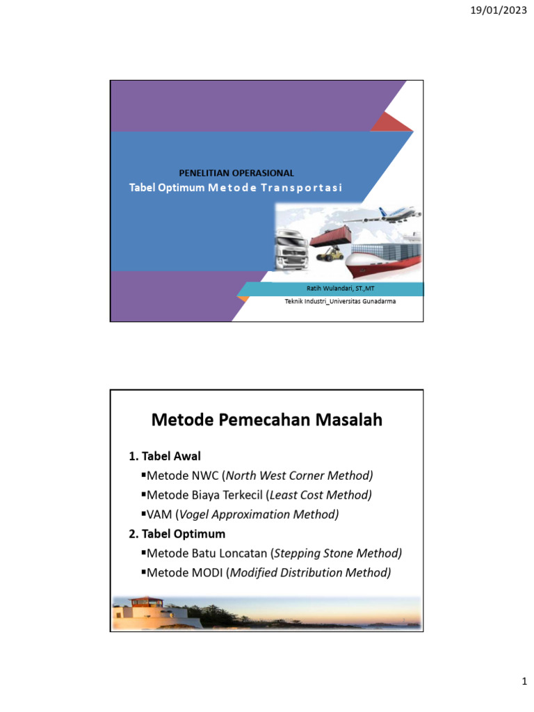 Tabel Optimum Metode Transportasi | PDF