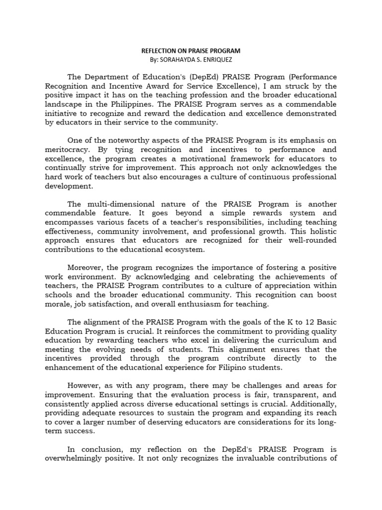 Reflection On Praise Program | PDF