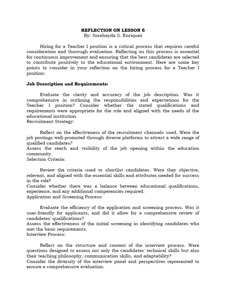 Reflection On Lesson 6 | PDF