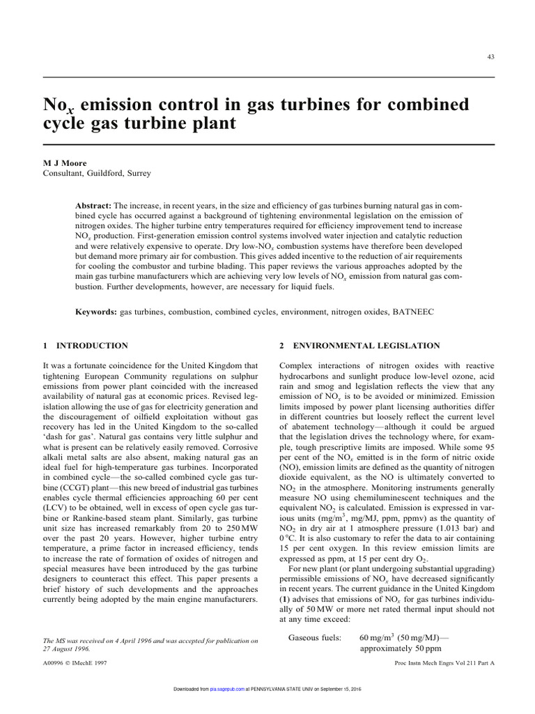 NOx Control in Gas Turbine | PDF | N Ox | Exhaust Gas