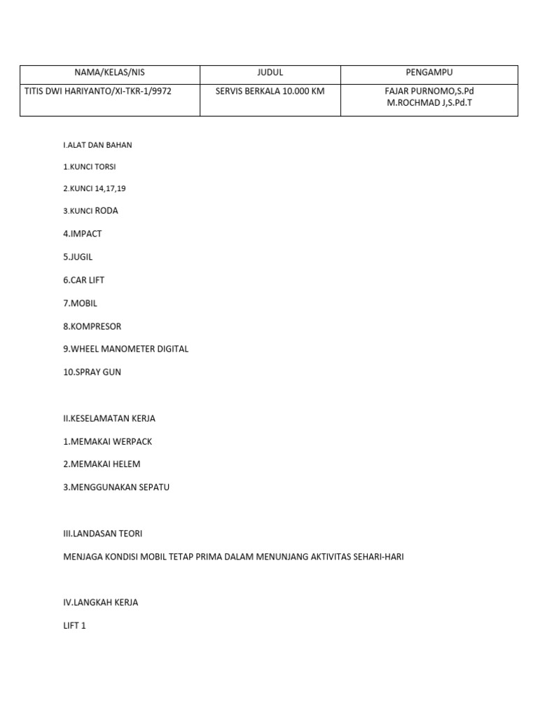 LAPORAN SERVICE BERKALA 10.000KM (Inggris) | PDF | Bisnis | Sains ...