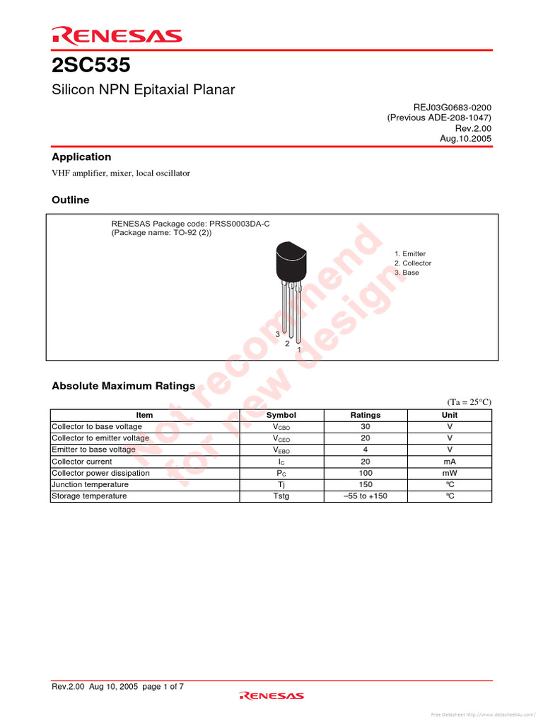 C535 Renesas | PDF | Bipolar Junction Transistor | Electrical Engineering