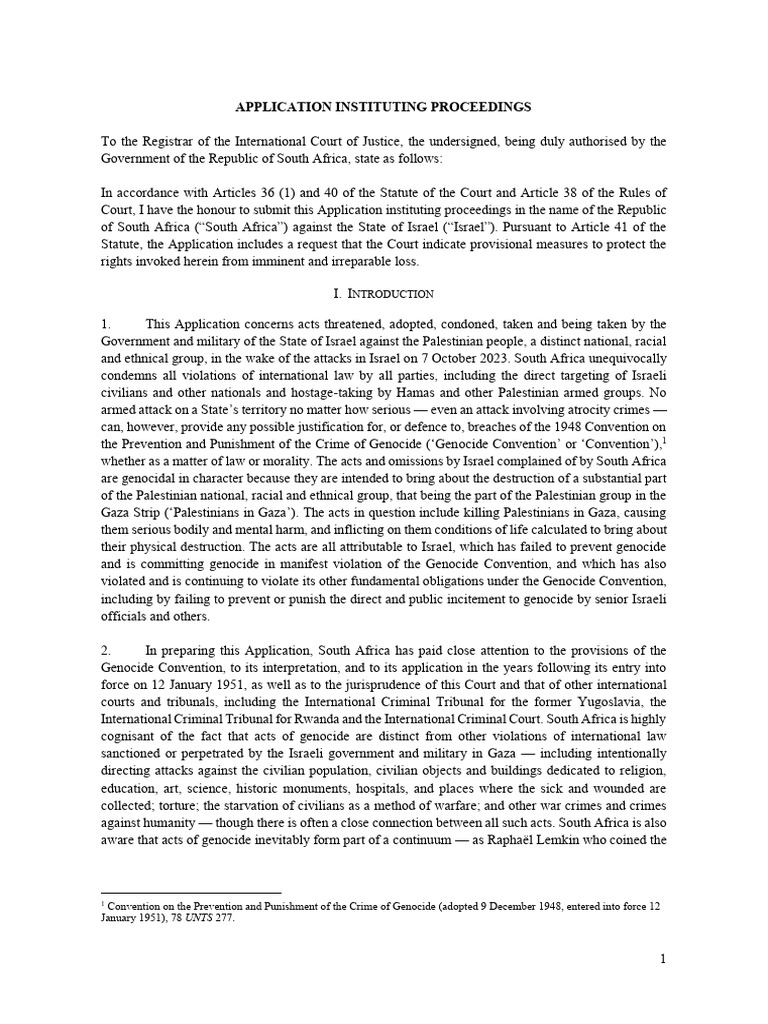 International Court of Justice: APPLICATION INSTITUTING PROCEEDINGS ...