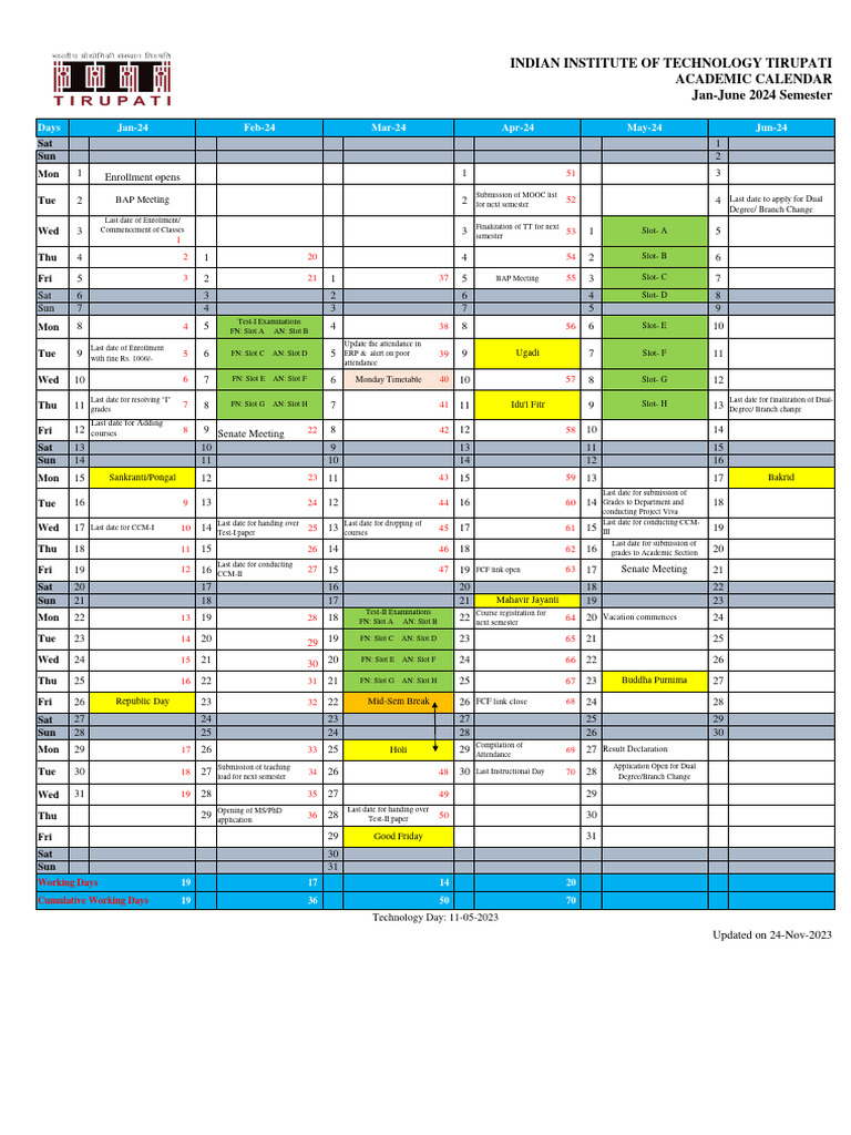 IIT Tirupati Academic Calendar 2024 | PDF | Academia