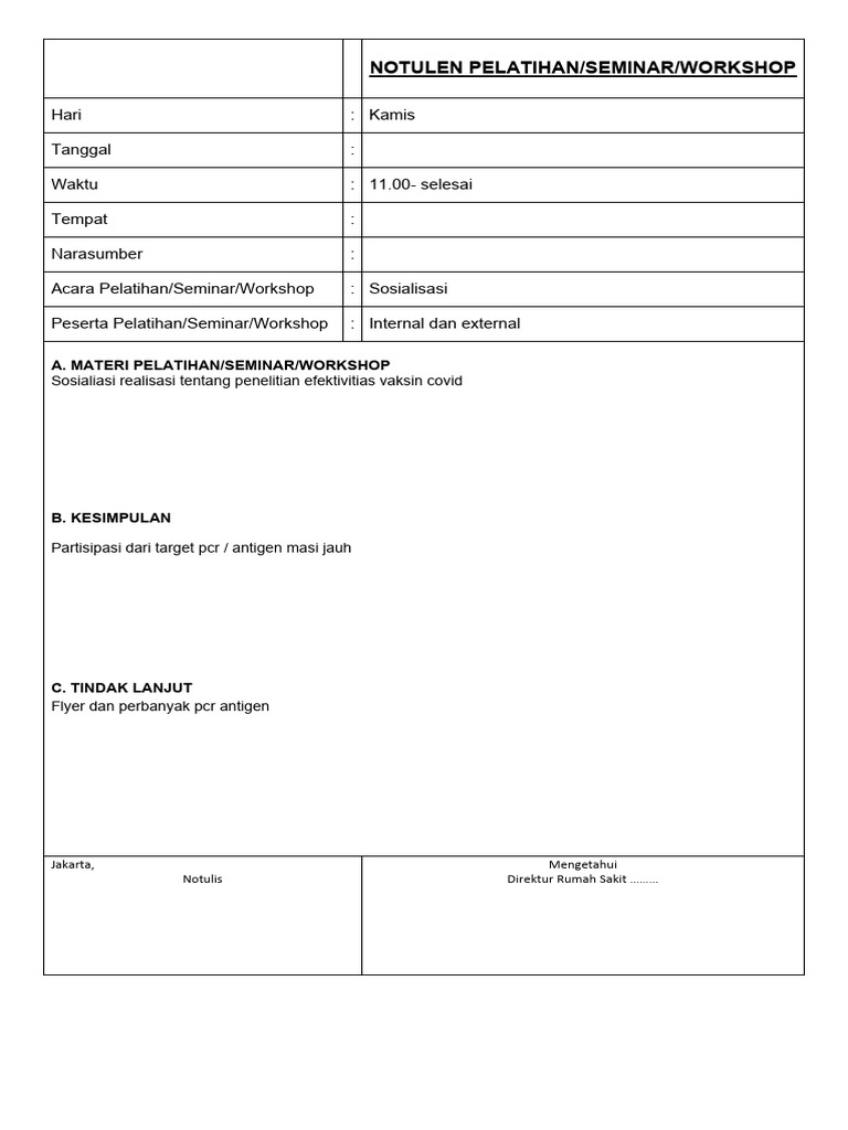 Format Notulen Pelatihan 2023 | PDF