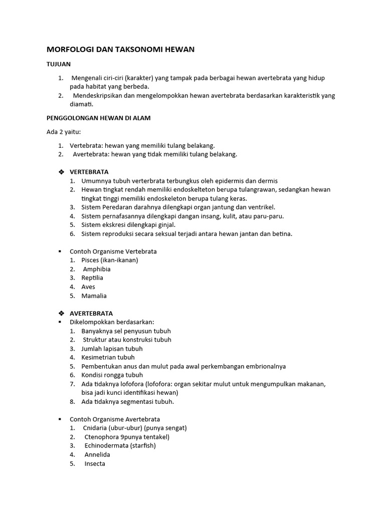 MORFOLOGI DAN TAKSONOMI HEWAN (Pertemuan Ke-12) | PDF