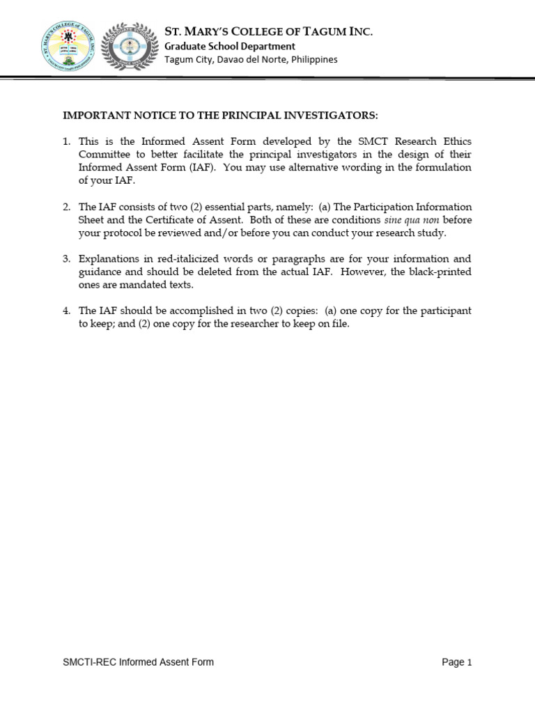 SMCT Assent Form Updated Version VIP | PDF