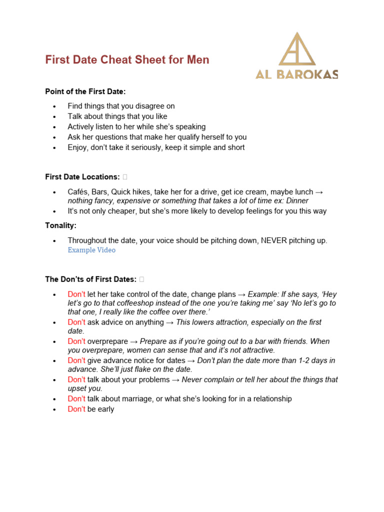 Mens First Date Cheat Sheet | PDF