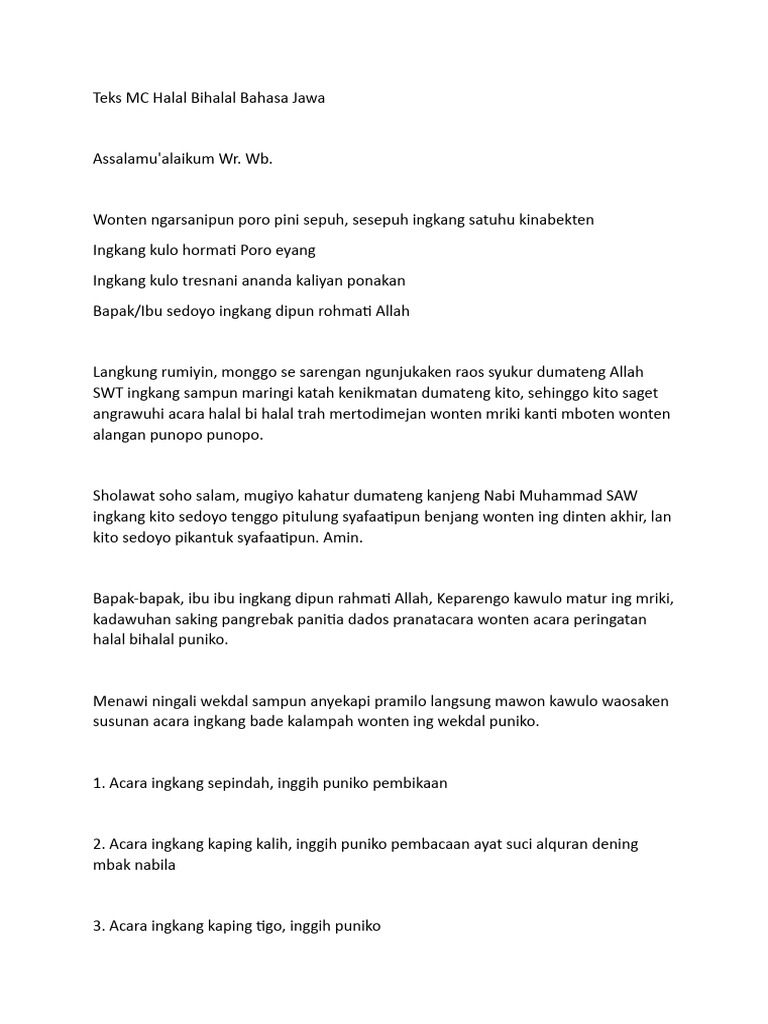 Teks MC Halal Bihalal Bahasa Jawa | PDF