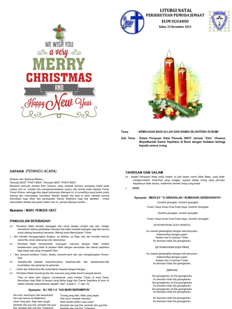 Liturgi Ibadah Natal Pemuda 2023 | PDF